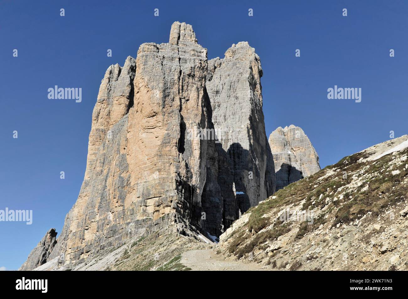 Three Peaks in Alta Pusteria, from the direction of Dreizinnenhuette ...