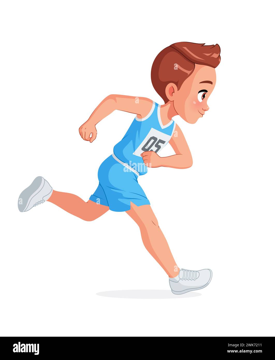 Cute little boy running track and field. Isolated vector illustration ...