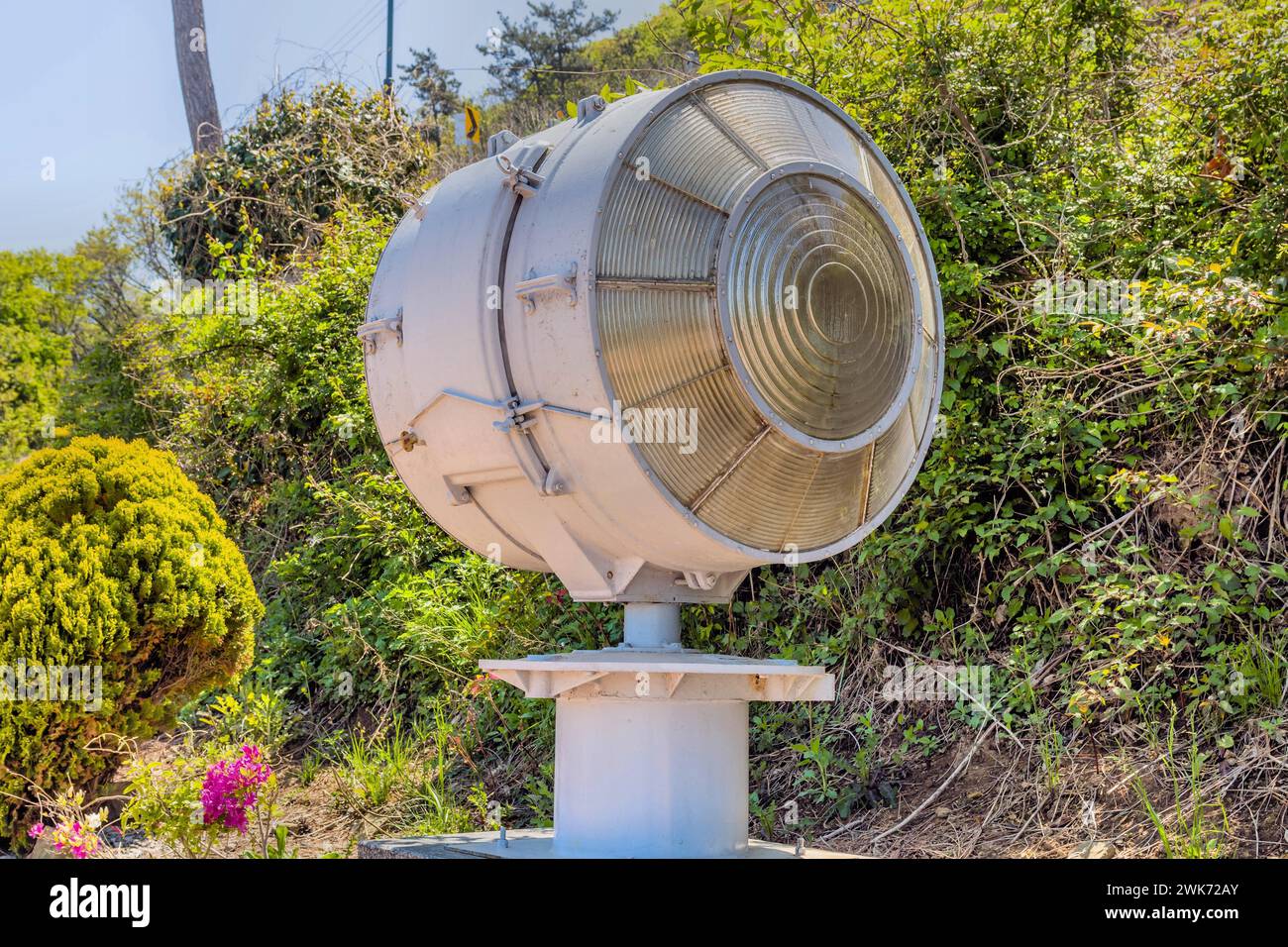 Old rotating beacon light once used in lighthouse in Mokpo, South Korea ...