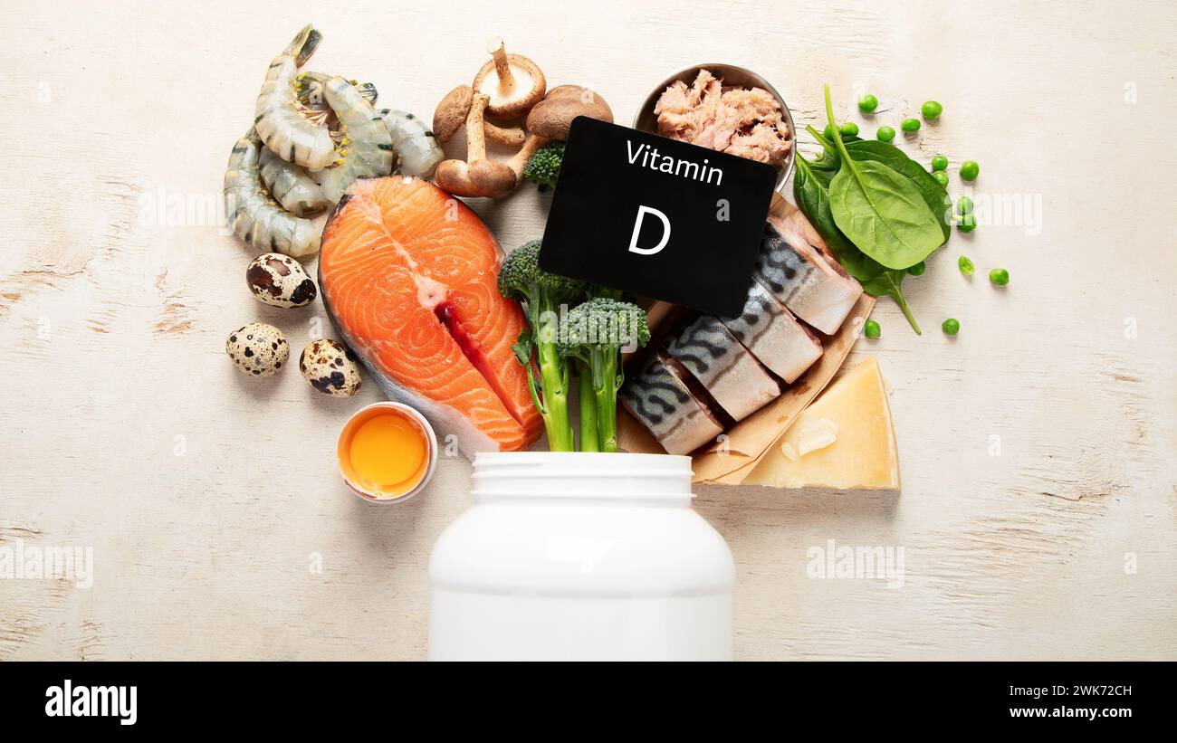 Natural sources of vitamin D (Fish, cheese, eggs, mushrooms, shrimps ...