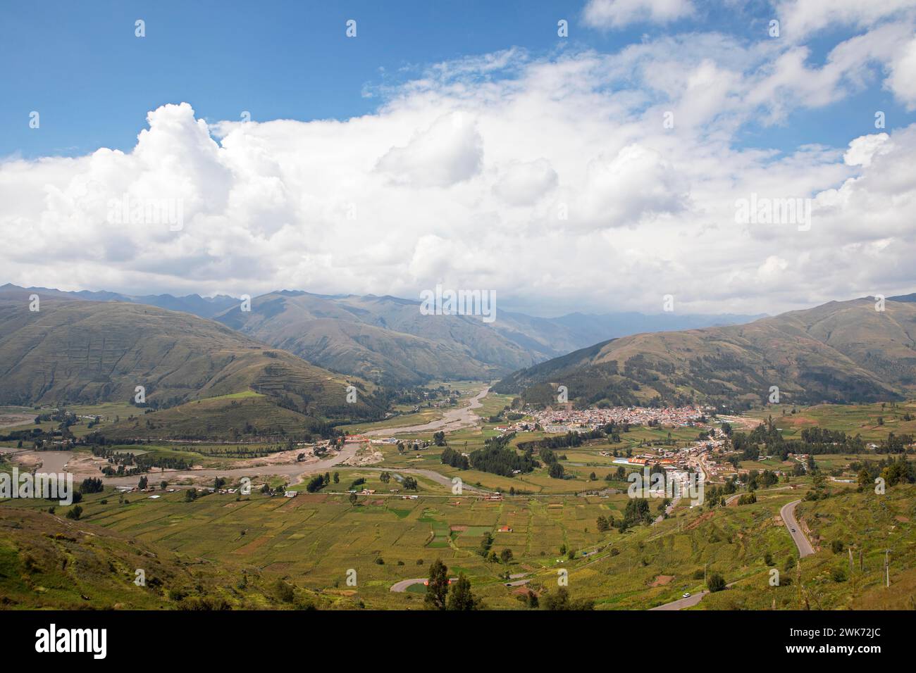 View of the Combapata district and the Rio Vilcanota in the Andean ...
