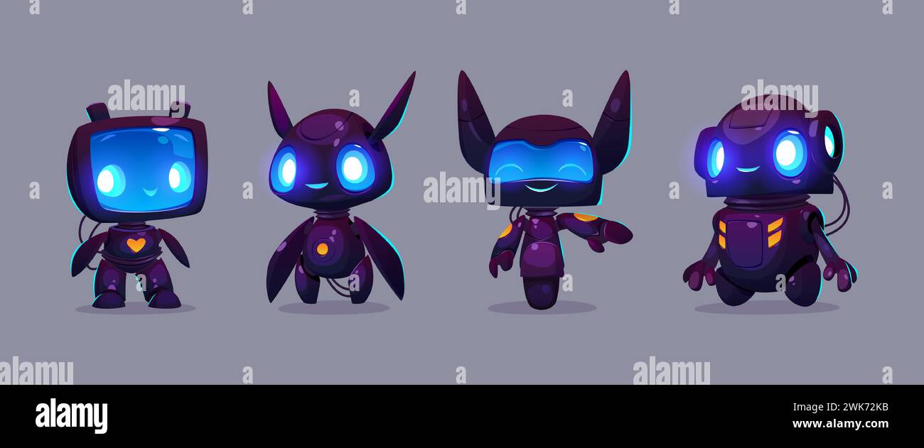 Set of robot mascots isolated on background. Vector cartoon ...
