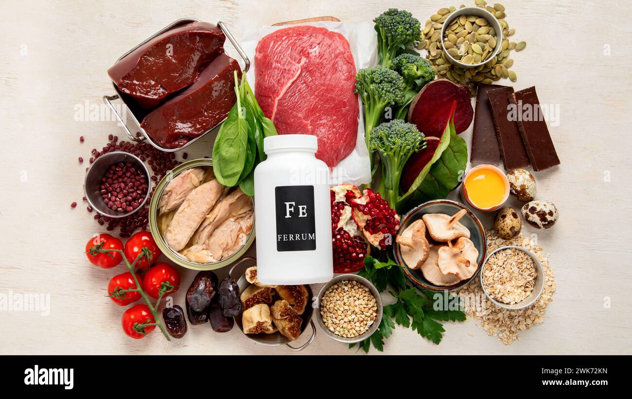 Food containing natural iron. Healthy eating. Top view Stock Photo - Alamy