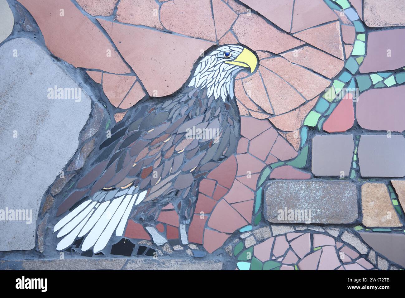 Wall mosaic with bald eagle by Isidora Paz Lopez 2019, one, bald eagle ...