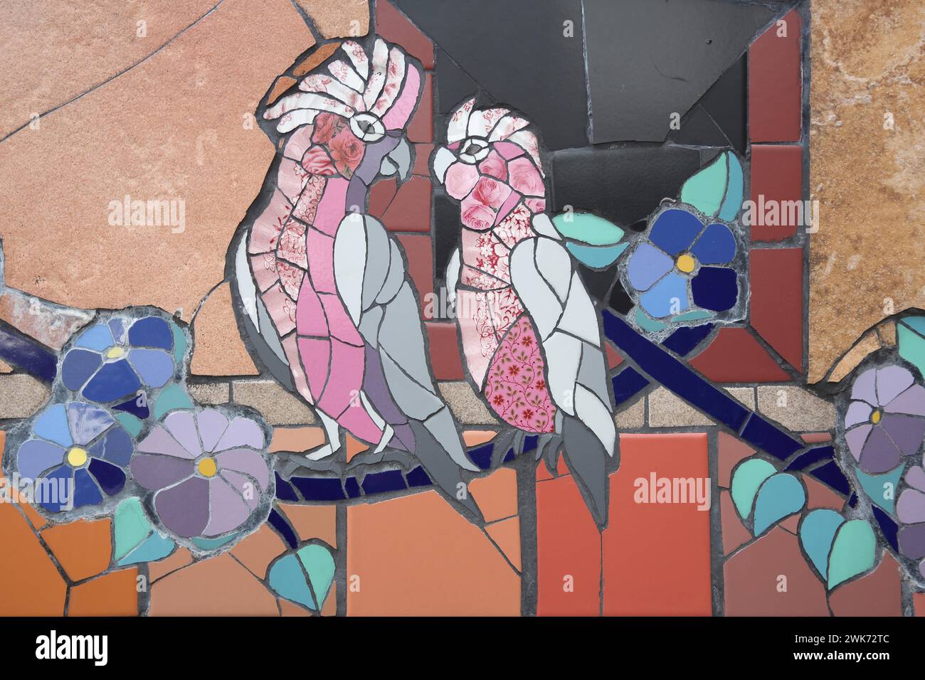 Wall mosaic with pink cockatoo by Isidora Paz Lopez 2019, cockatoo ...