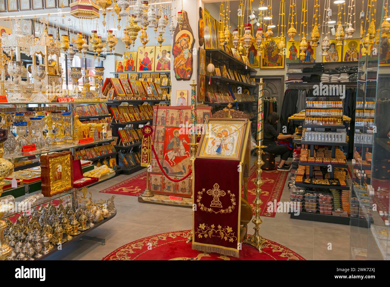 Shop interior full of religious artefacts and Orthodox souvenirs ...