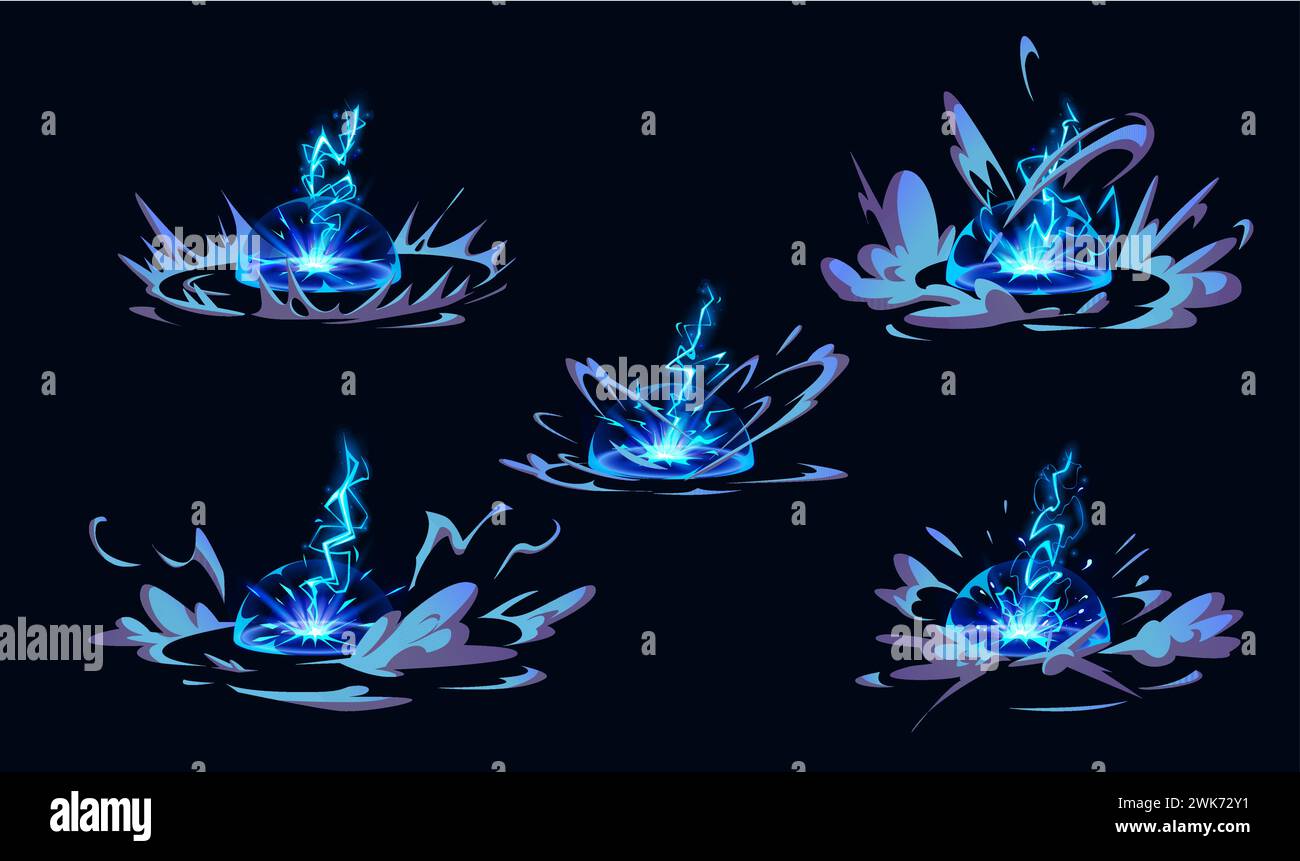 Lightning hit ground or floor with burst vfx effect. Cartoon vector ...