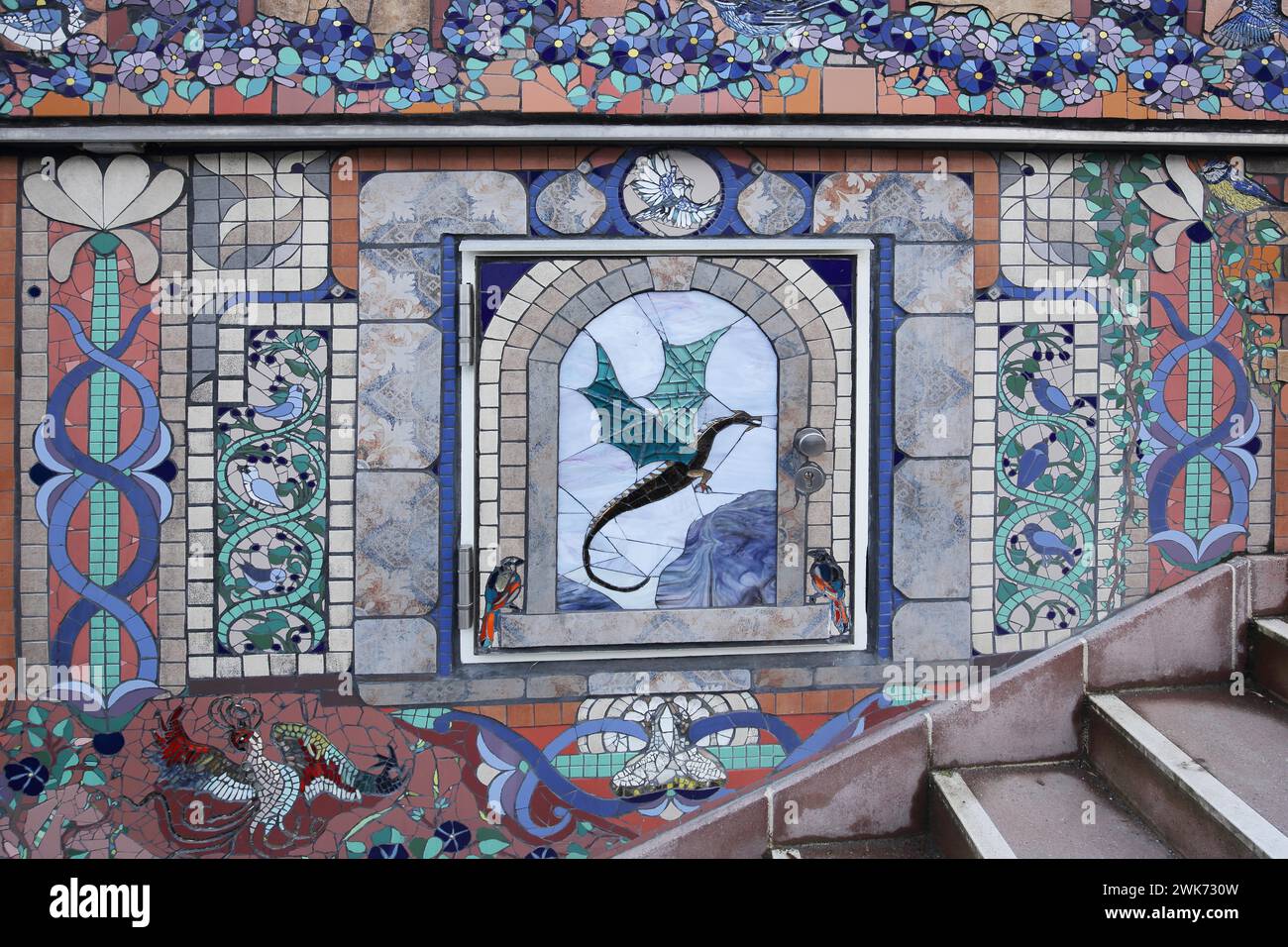 Wall mosaic with kites in flight and bird figures by Isidora Paz Lopez ...