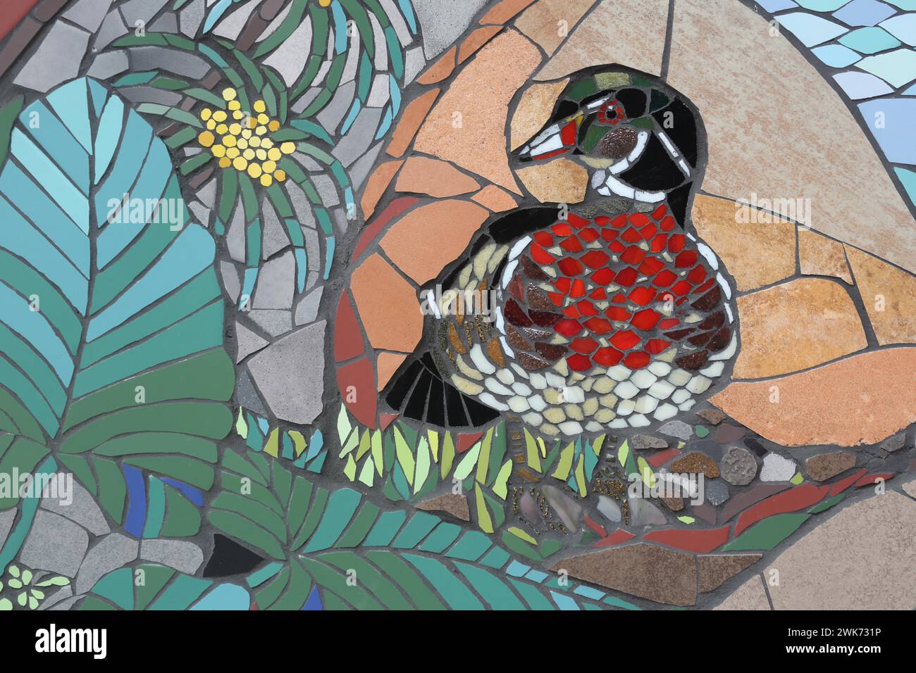 Wall mosaic with male mallard by Isidora Paz Lopez 2019, one, bird ...