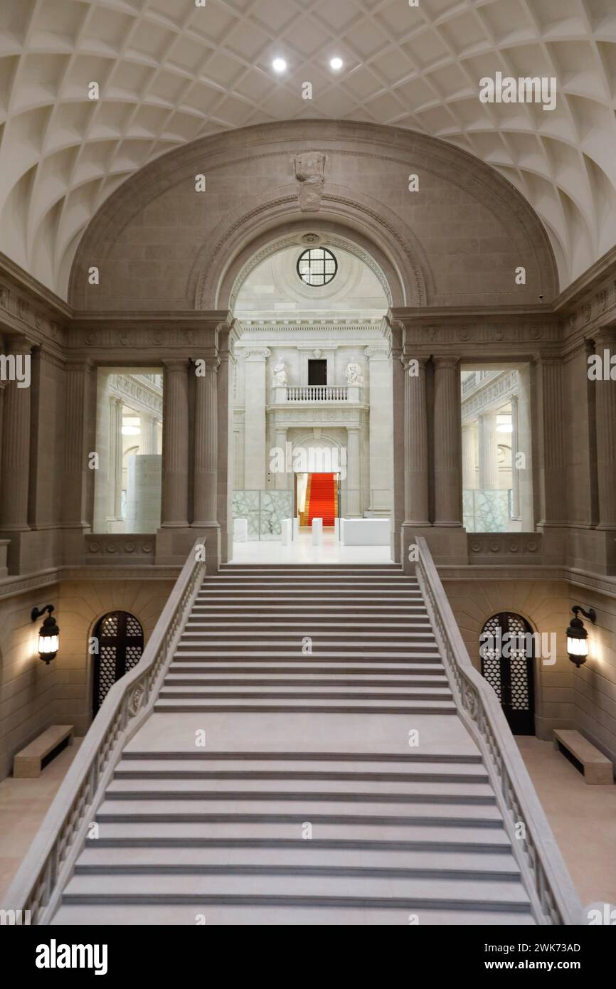View of the renovated central staircase of the Berlin State Library in ...