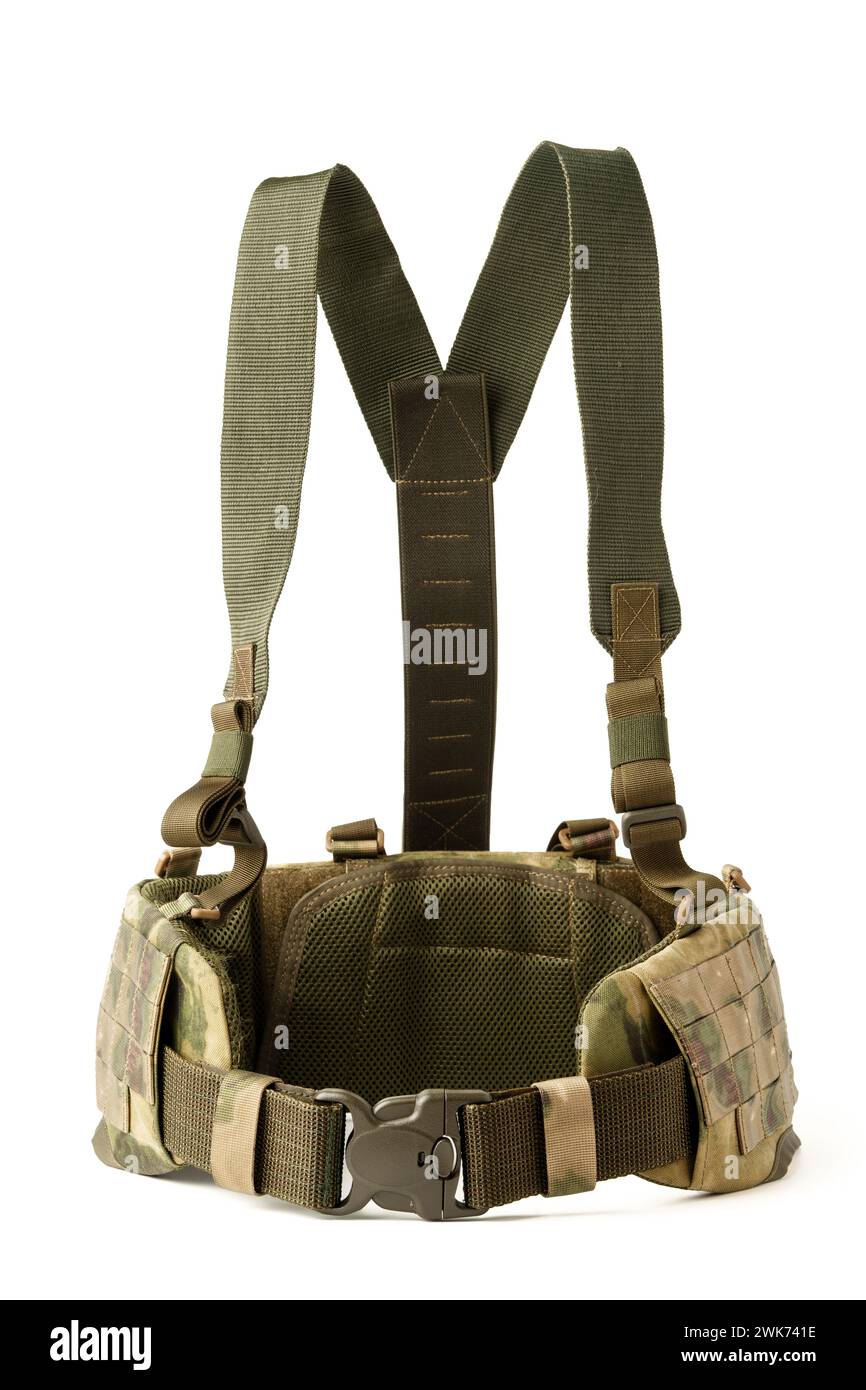 Military tactical belt isolated on white background Stock Photo - Alamy