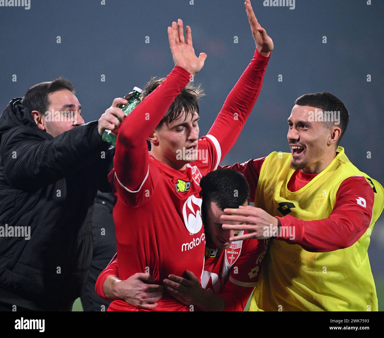 Monza. 18th Feb, 2024. Monza's Lorenzo Colombo (2nd L) celebrates his ...