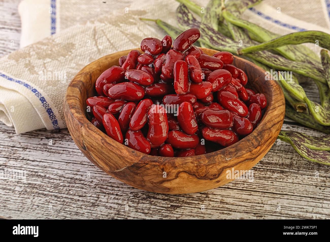 Baked red canned bean snack in the bowl Stock Photo - Alamy