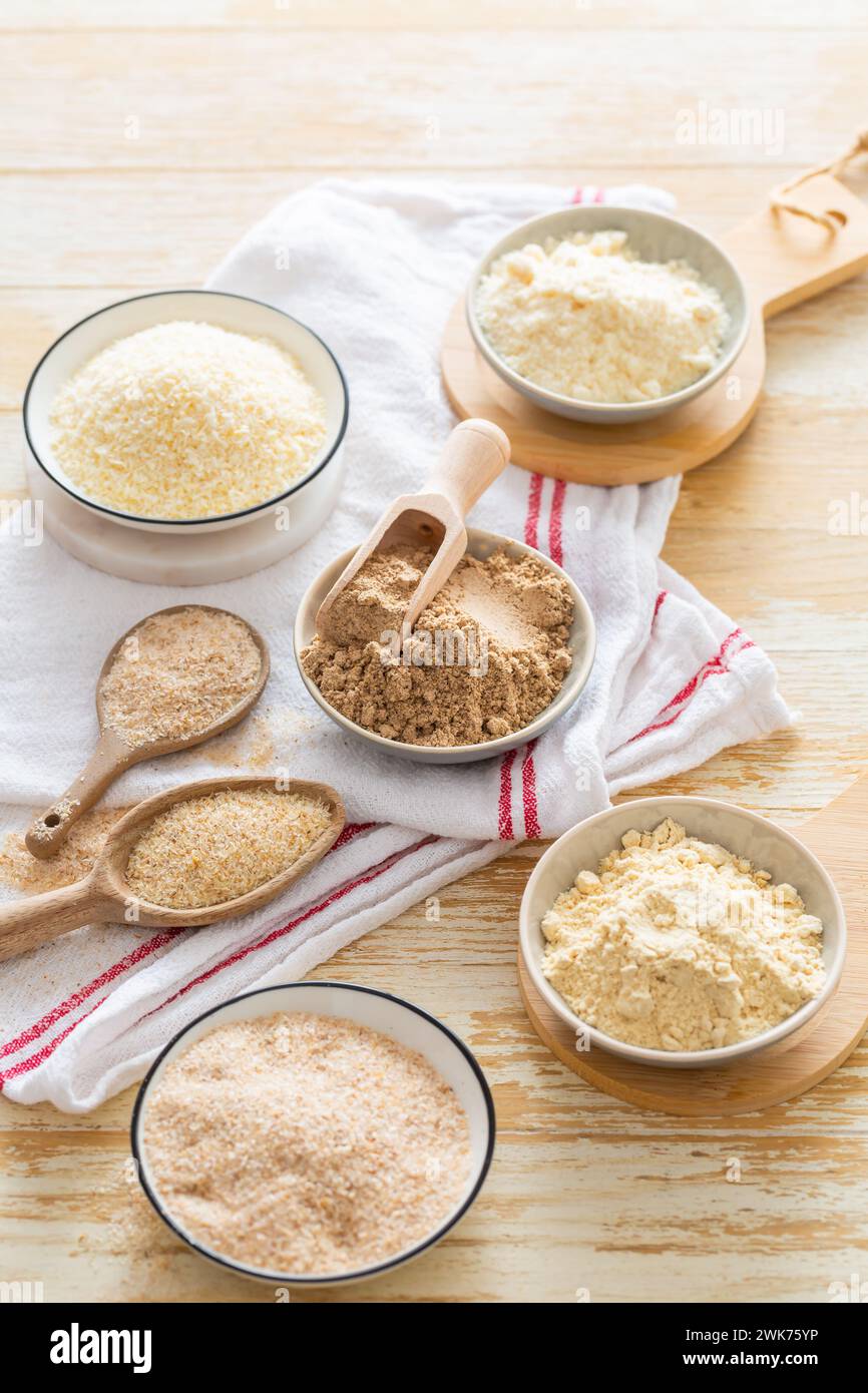 Assortment of various gluten free flour, without carbohydrate (almond ...