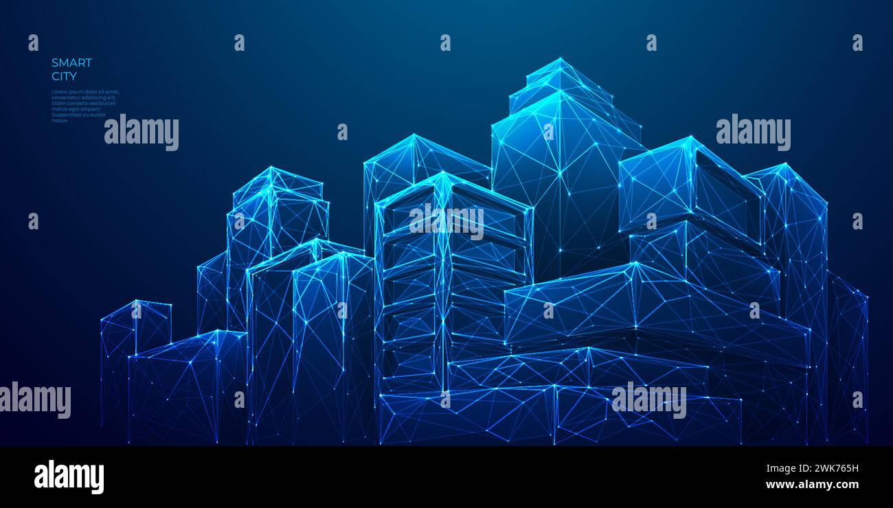 Abstract smart city panorama in futuristic digital polygonal style ...
