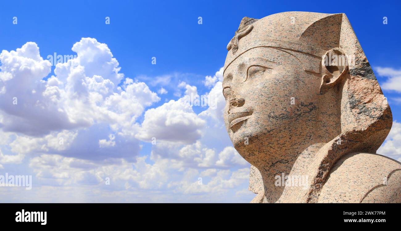 Horizontal banner with face of Sphinx in Famous landmark Serapeum of ...