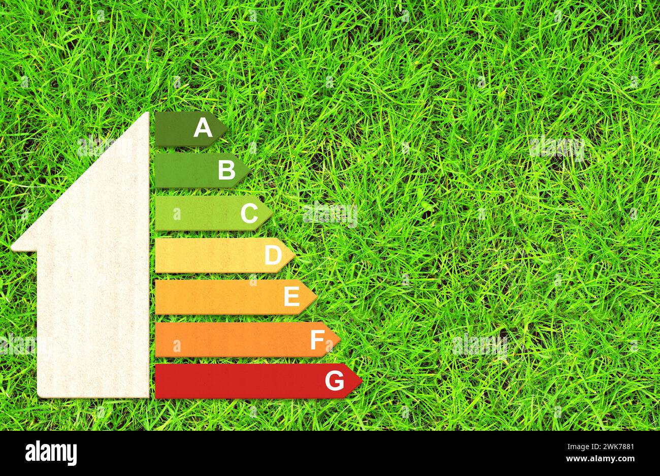 Top view of energy efficiency chart from cardboard texture on green ...