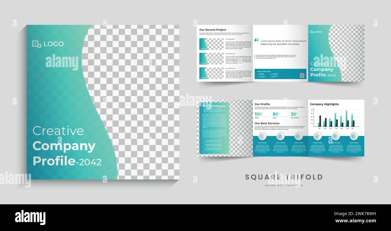 Creative Company Profile square trifold brochure design. A4 square tri ...