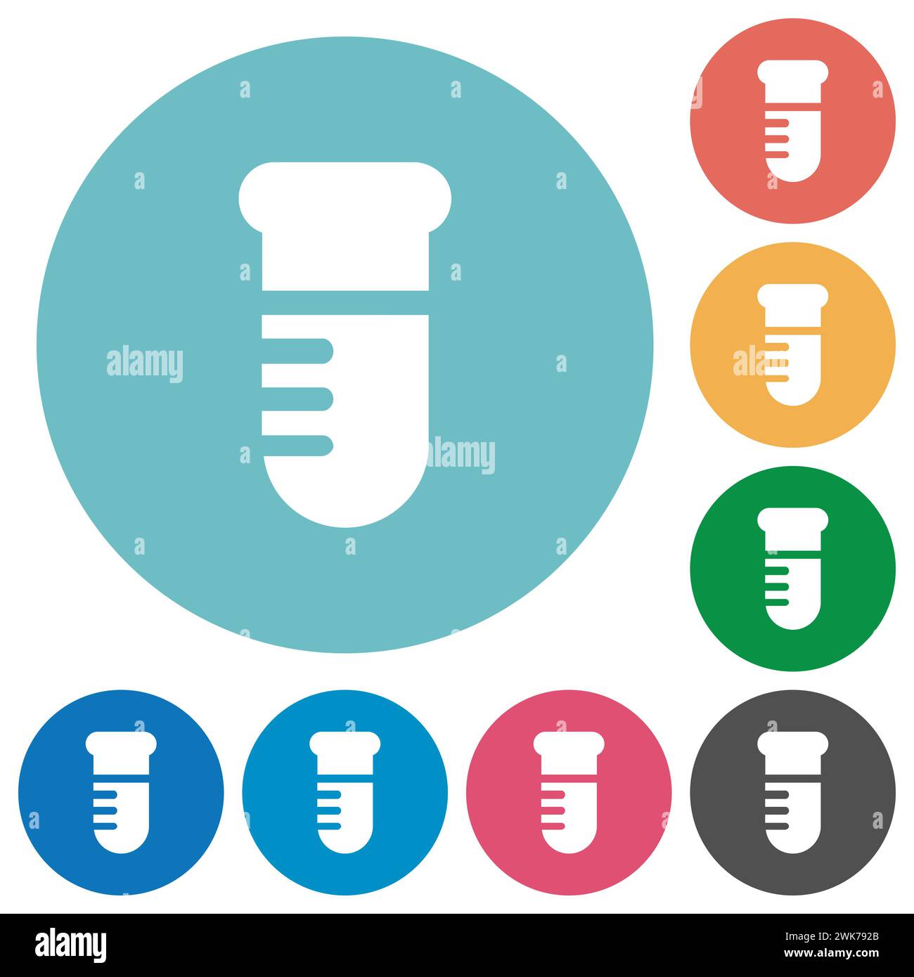 Test tube solid flat white icons on round color backgrounds Stock ...