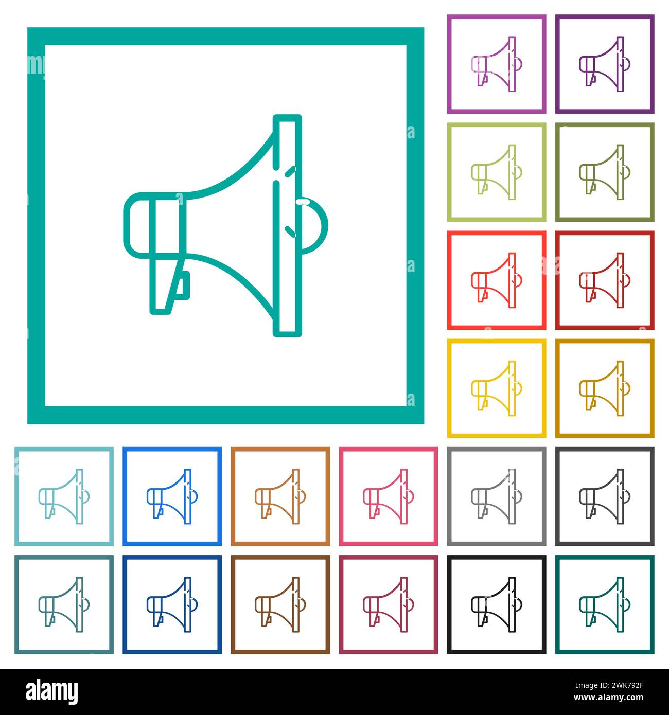 Megaphone Outline Flat Color Icons With Quadrant Frames On White Background Stock Vector Image