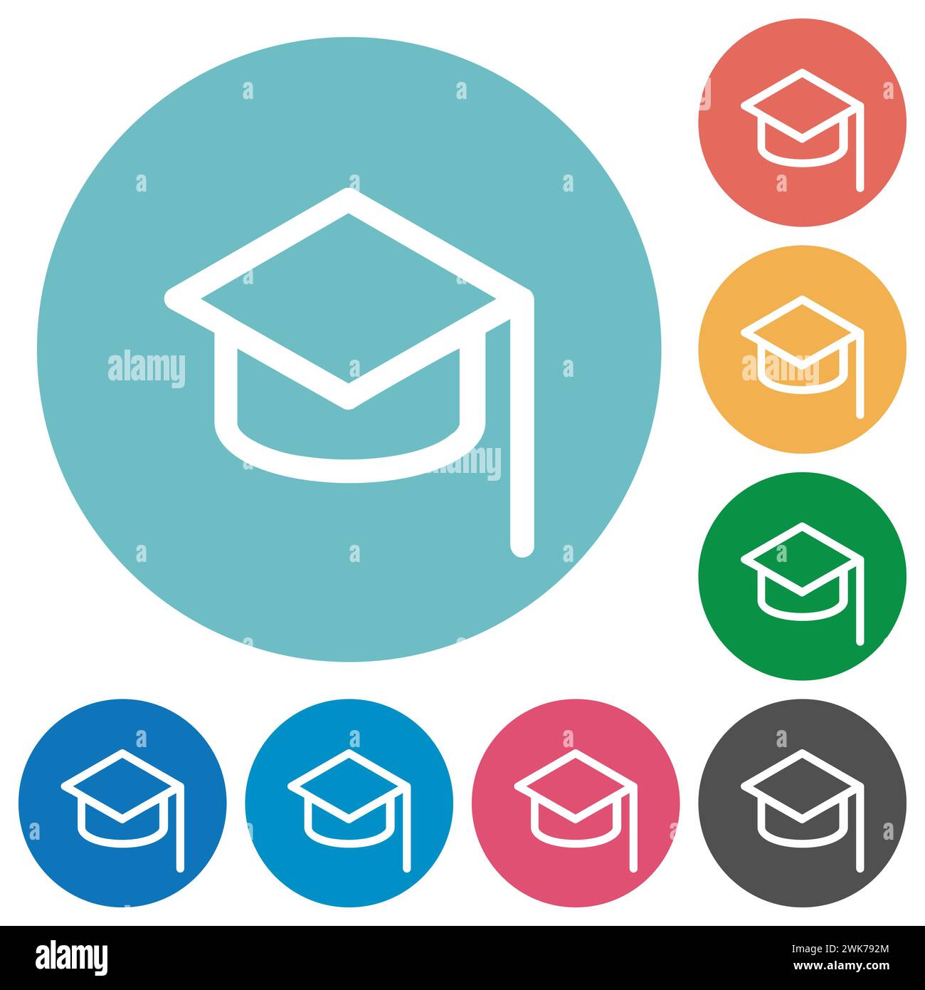 Graduation hat outline flat white icons on round color backgrounds Stock Vector Image & Art - Alamy