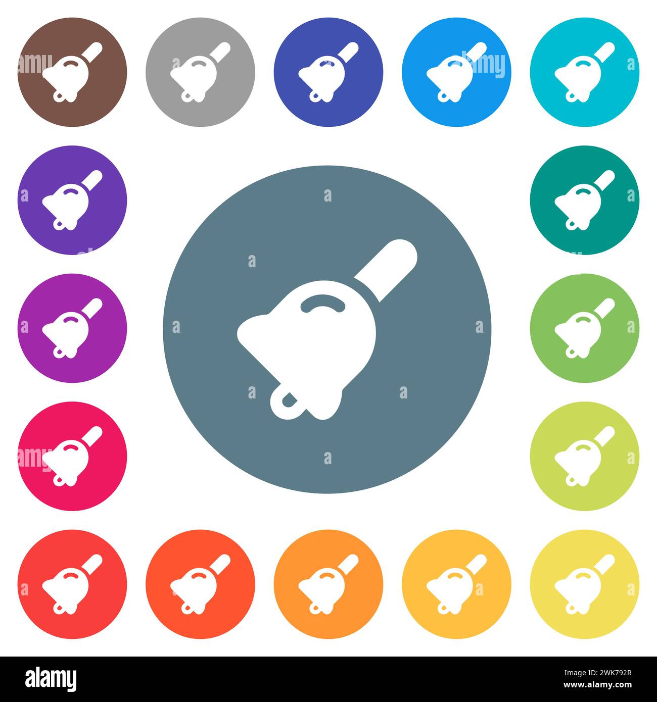 Handbell solid flat white icons on round color backgrounds. 17 ...