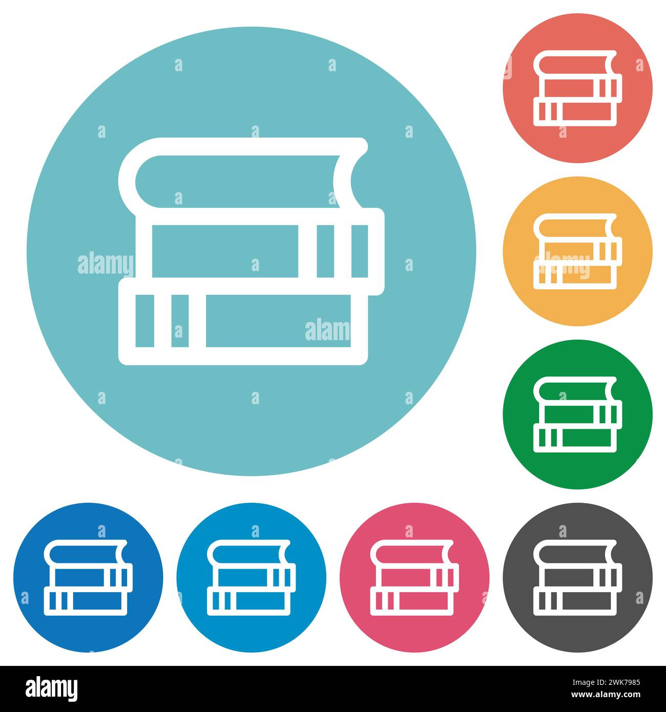 Stack of books outline flat white icons on round color backgrounds ... Stack of books outline flat white icons on round color backgrounds ...