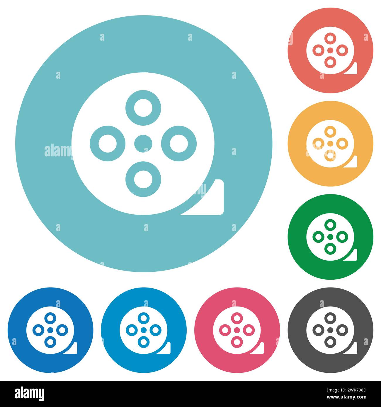 Film reel solid flat white icons on round color backgrounds Stock ...