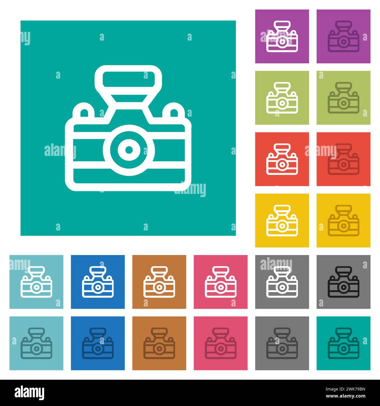 Camera outline multi colored flat icons on plain square backgrounds ...