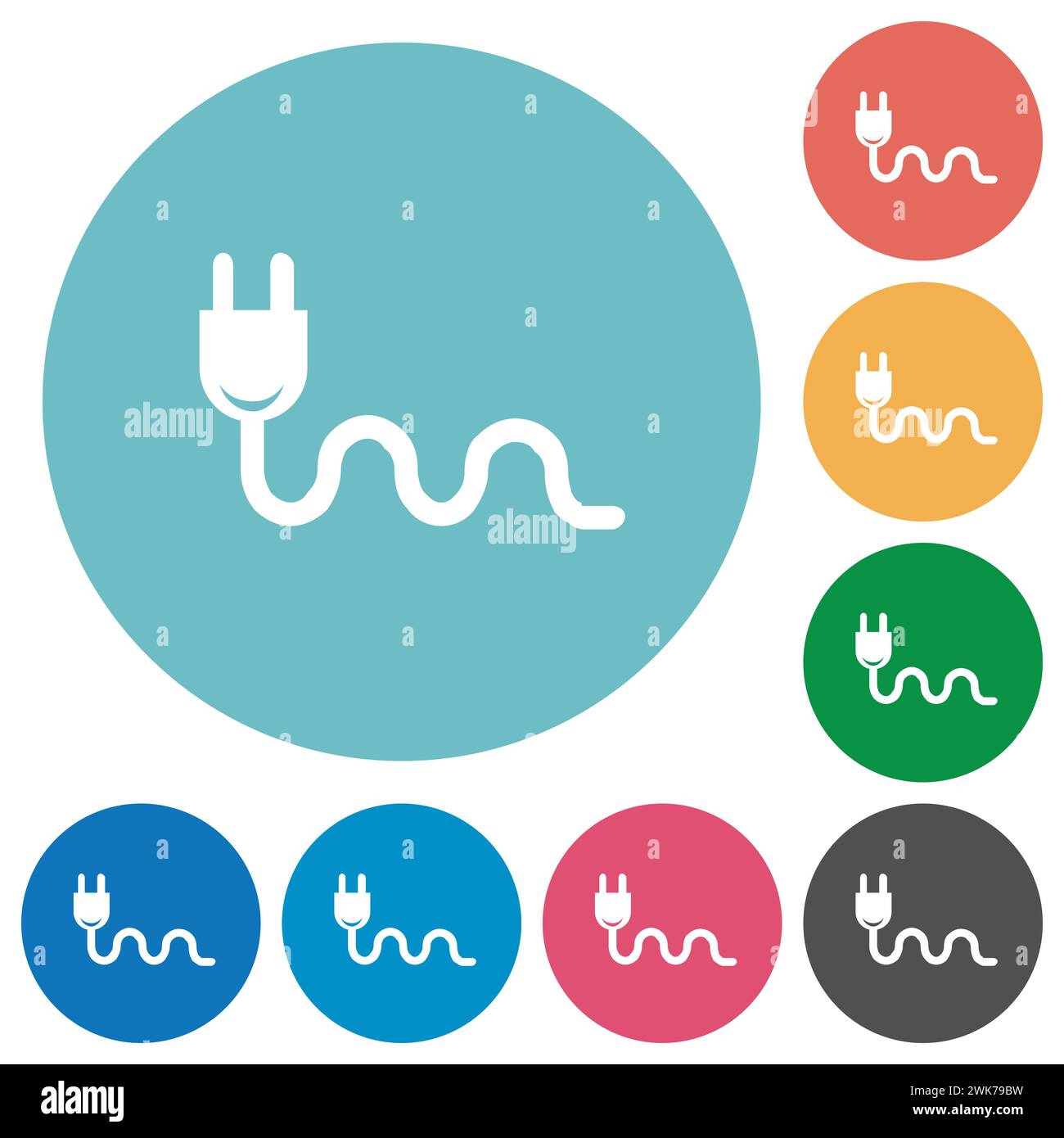 Socket plug and cable solid flat white icons on round color backgrounds ...