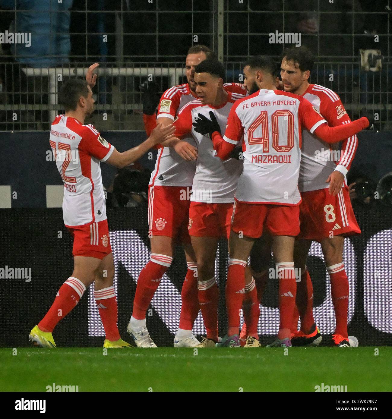 Bochum, Germany. 18th Feb, 2024. Jamal Musiala (3rd L) of Bayern Munich ...