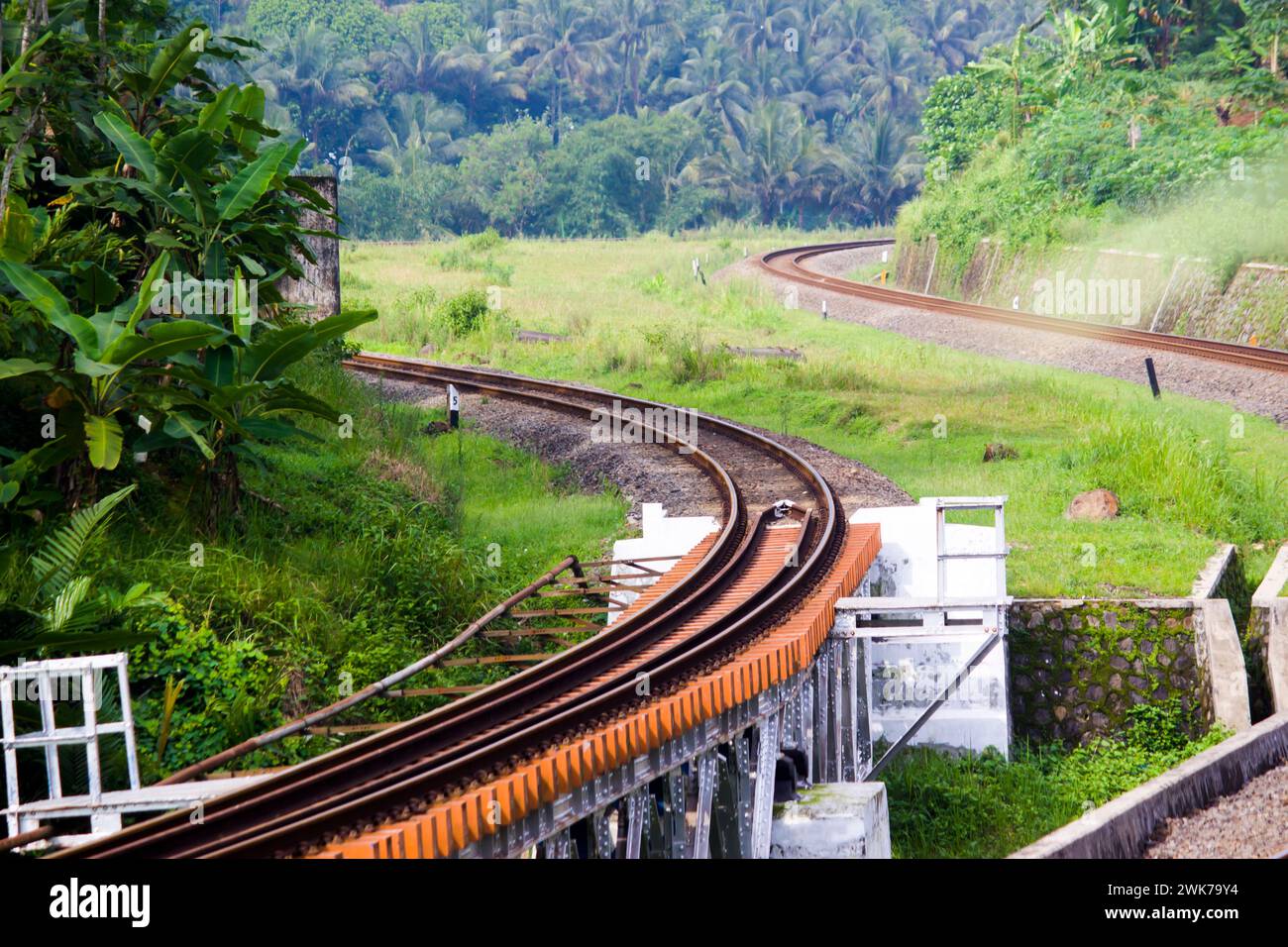 photo of a two-track railroad with sharp bends Stock Photo - Alamy