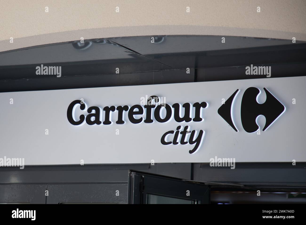 Bordeaux , France - 02 12 2024 : Carrefour city brand logo and text ...