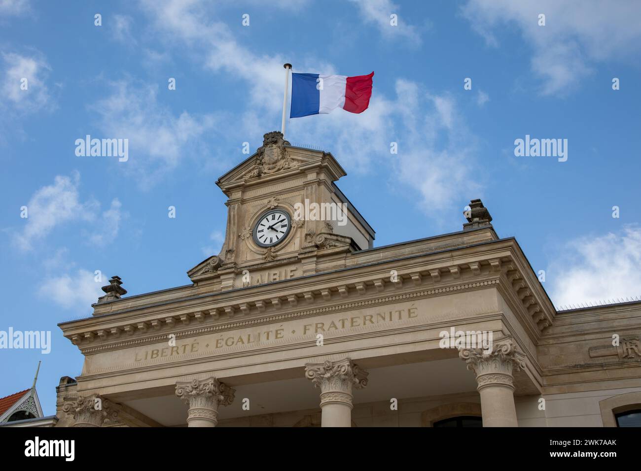 Arcachon city French flag with mairie liberte egalite fraternite france ...