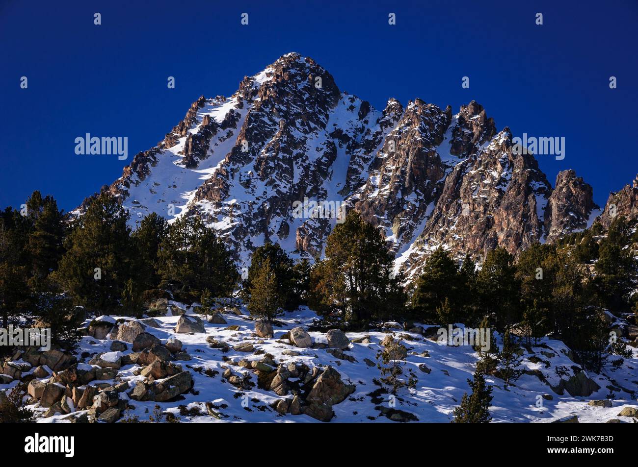 Pic Alt de Cubil peak in a winter morning (Pessons cirque, Andorra ...