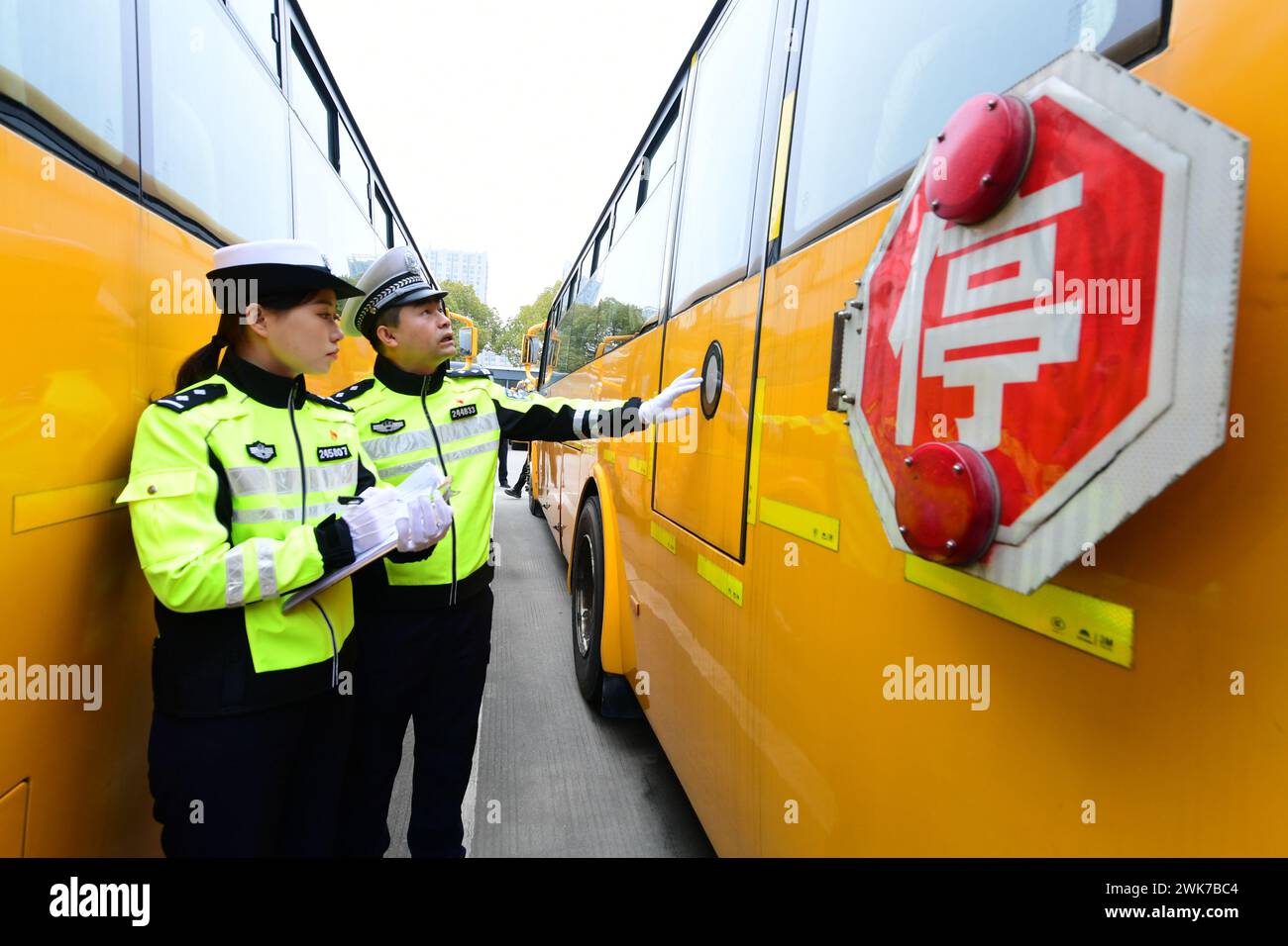 TAICANG, CHINA - FEBRUARY 19, 2024 - Traffic police conduct a safety ...