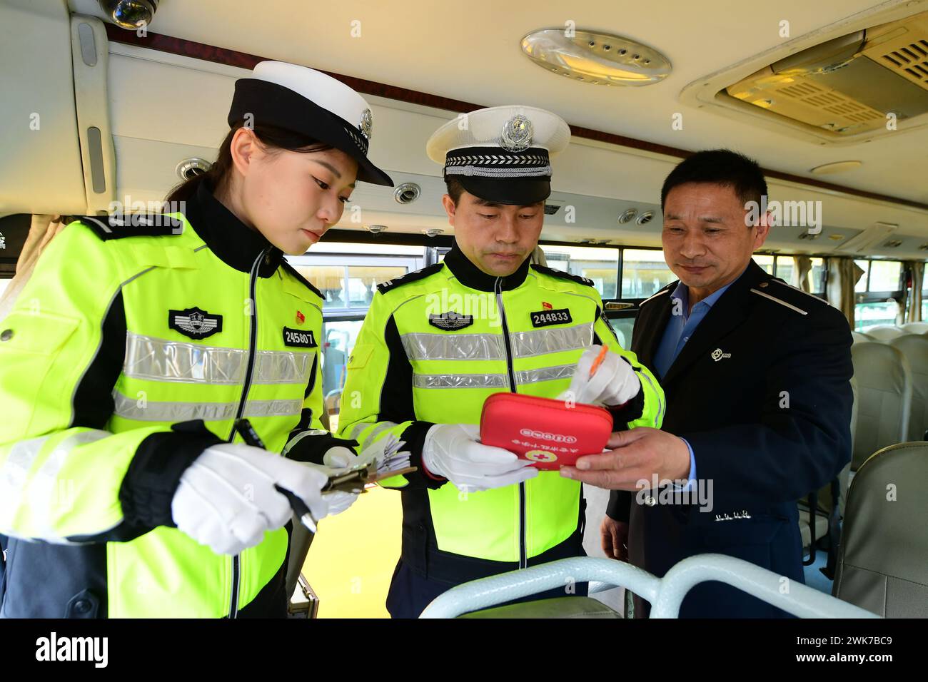 TAICANG, CHINA - FEBRUARY 19, 2024 - Traffic police conduct a safety ...
