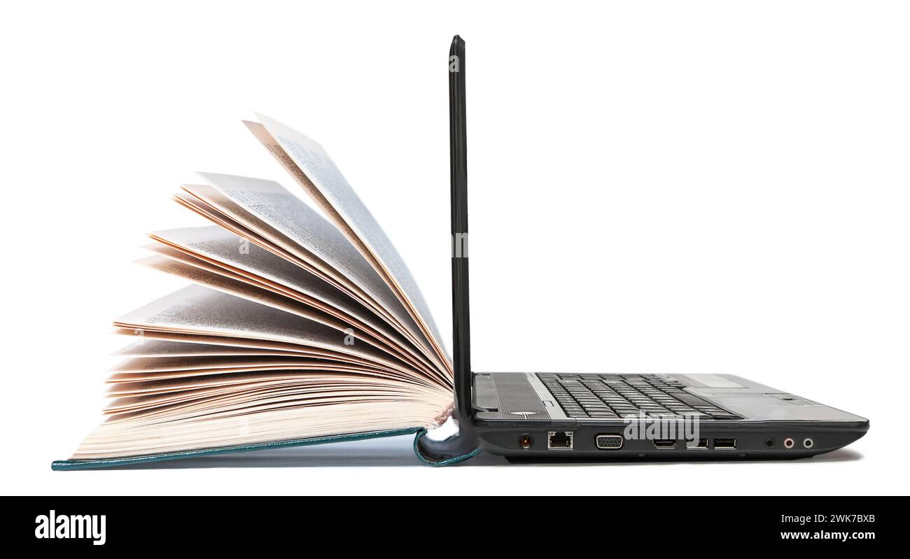 Open notebook and open book as a complete unit, isolated on a white ...