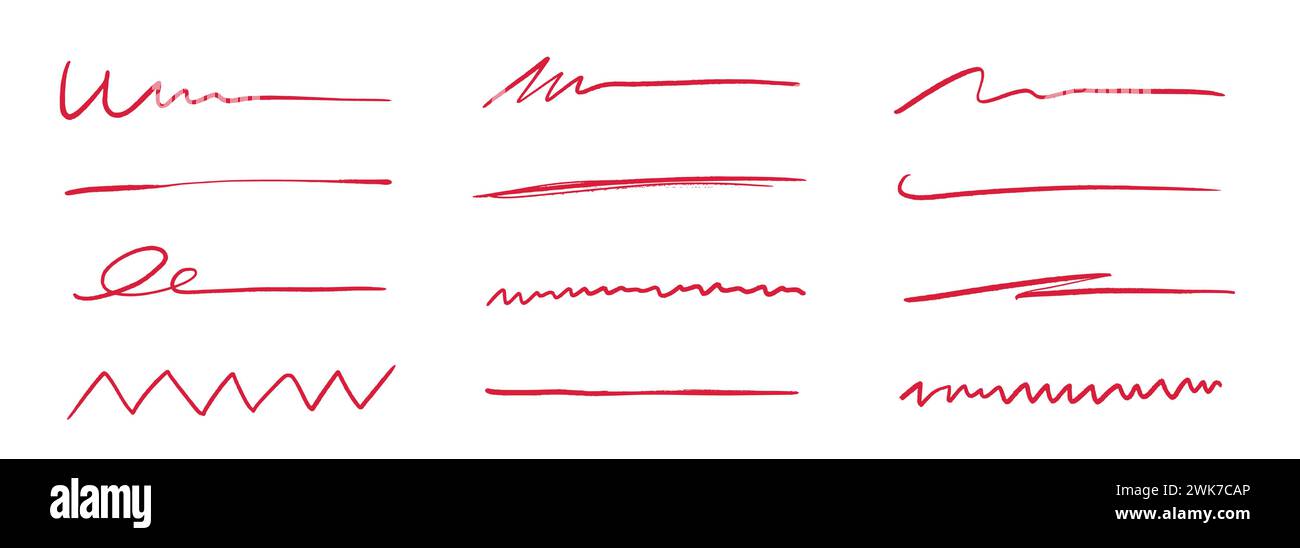 Pen underline line stroke, red marker scribble. Hand drawn mark, brush ...