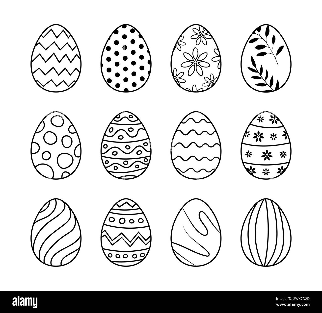 Easter eggs set doodle style. Set of easter eggs icon hand drawn isolated on white background ...