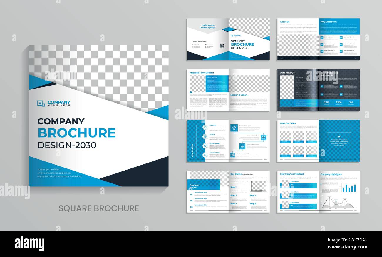 square brochure template design, 16 page minimalist flat geometric ...