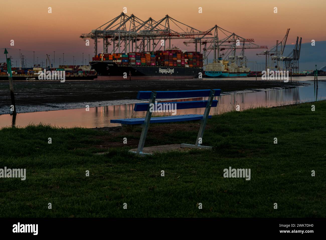Eling, Hampshire, England, UK - September 29, 2022: A bench at dusk ...