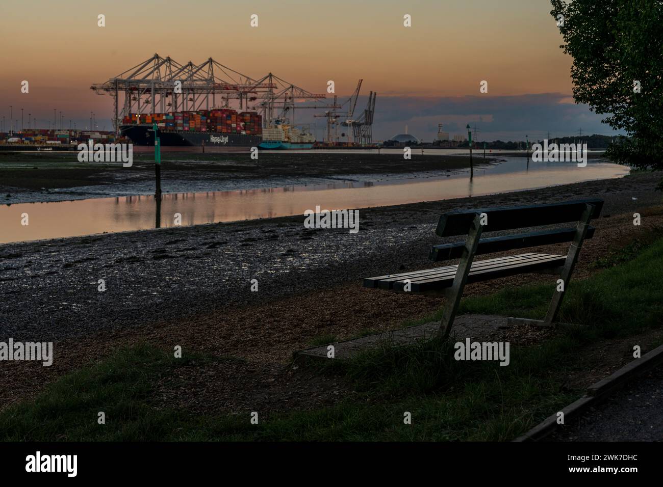 Eling, Hampshire, England, UK - September 29, 2022: A bench at dusk ...