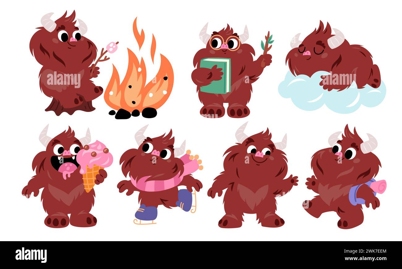 Cartoon bigfoot character. Funny mythical creature. Brown furry monster ...