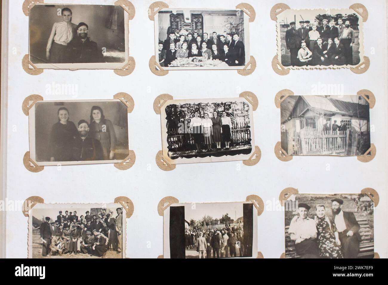 Retro photo album with unknown people from the past. Old times memory ...