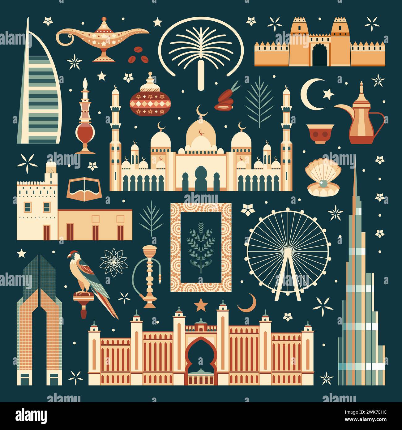 Travel Emirates Element Collection of UAE Symbols Stock Vector Image ...