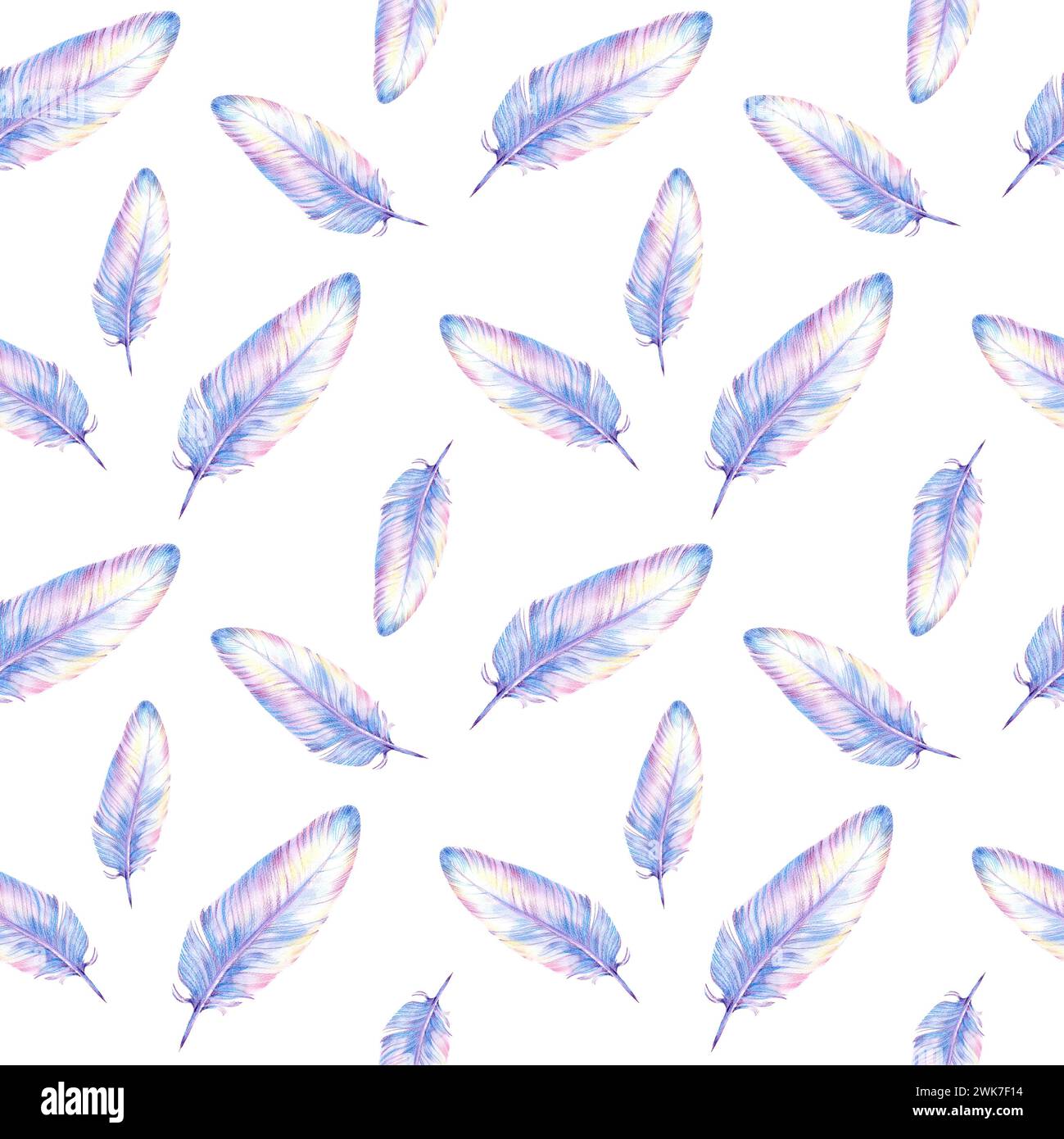 Light color feathers. Seamless pattern. Watercolor illustration digital ...