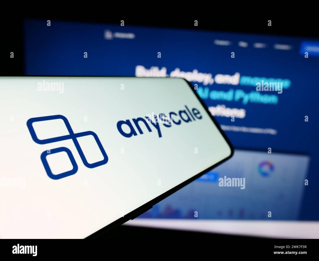 Smartphone with logo of American AI infrastructure company Anyscale Inc ...