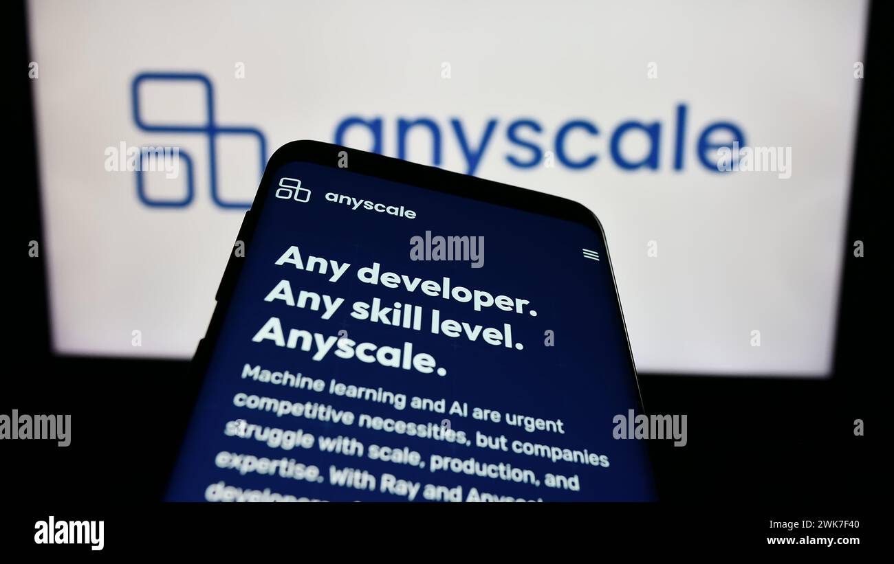 Mobile phone with website of US AI infrastructure company Anyscale Inc ...