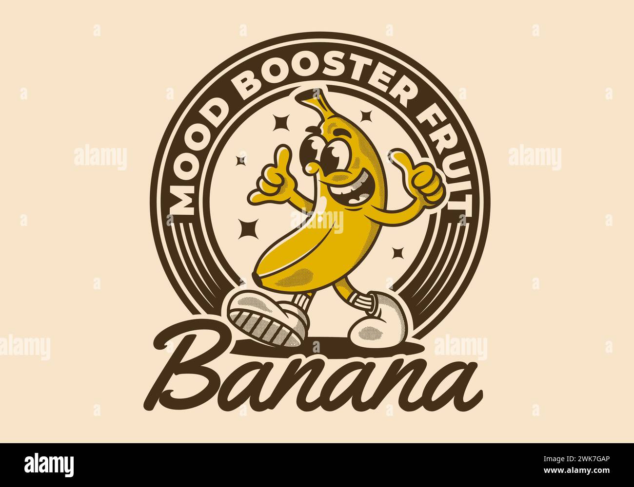 Mood booster fruit. Vintage Mascot character illustration of walking ...